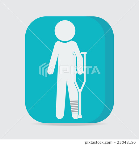 Injured man in bandage with crutches sign icon - Stock Illustration ...