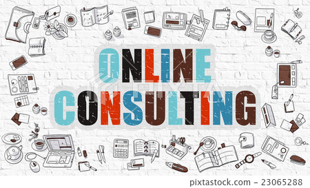 Online Consulting in Multicolor. Doodle Design. - Stock Illustration ...