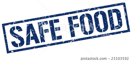 safe food blue grunge square vintage rubber stamp - Stock Illustration ...