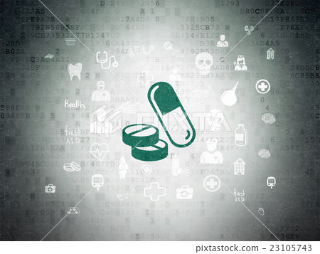 Health concept: Pills on Digital Data Paper-插圖素材 [23105743] - PIXTA圖庫