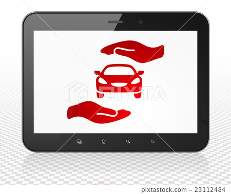 Insurance concept: Tablet Pc Computer with Car And - Stock Illustration ...