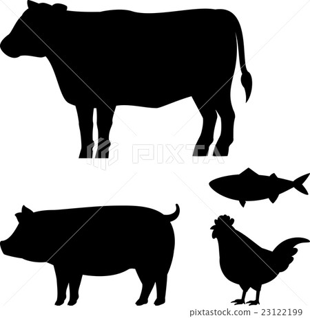 Cow, pig, chicken, fish silhouette - Stock Illustration [23122199] - PIXTA