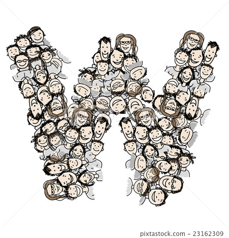 Letter W, people crowd, vector alphabet design - Stock Illustration ...
