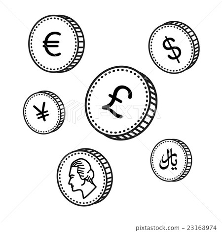 vector line hand drawn coins. Black and white - Stock Illustration ...