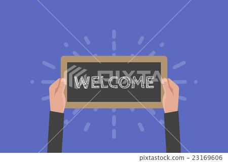 Hand holding sign welcome vector illustration. - Stock Illustration ...