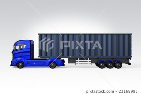 A metallic blue truck carries a navy container - Stock Illustration ...
