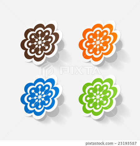 Realistic paper sticker: flowers - Stock Illustration [23193587] - PIXTA
