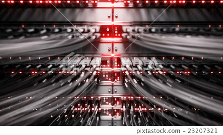 Lights and connections on network server. 4k 3d - Stock Illustration ...