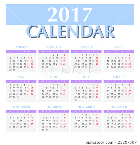 Calendar for 2017. Week Starts Monday - Stock Illustration [23207507 ...