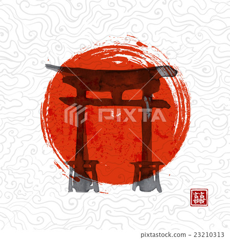 Torii gates and red rising sun - Stock Illustration [23210313] - PIXTA