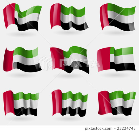 Set of United Arab Emirates flags in the air. Vect - Stock Illustration ...