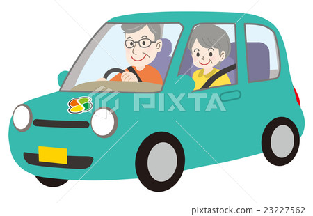 Elder couple drive smile blue green - Stock Illustration [23227562] - PIXTA