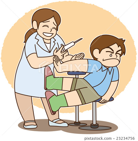 A boy who is afraid of injection and a nurse of... - Stock Illustration ...