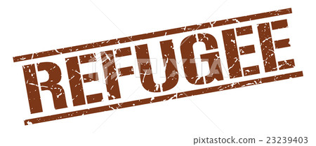 refugee brown grunge square vintage rubber stamp - Stock Illustration ...