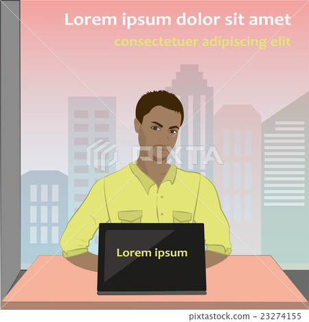 man sitting on computer, vector - Stock Illustration [23274155] - PIXTA