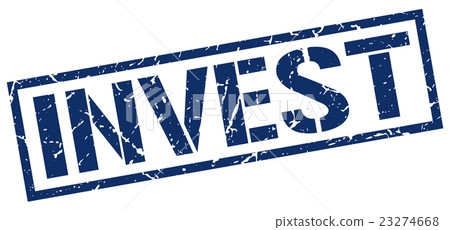 invest blue grunge square vintage rubber stamp - Stock Illustration ...