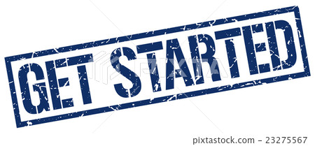 get started blue grunge square rubber stamp - Stock Illustration ...