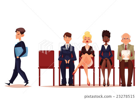 Business people, men and women, waiting for job - Stock Illustration ...