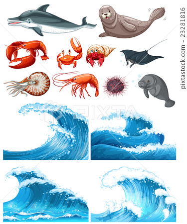 Ocean waves and sea animals - Stock Illustration [23281816] - PIXTA