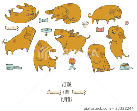 Cute little puppies set in various poses - Stock Illustration [23328244 ...