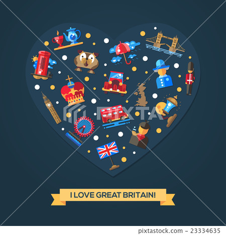I love Great Britain heart card with famous - Stock Illustration ...