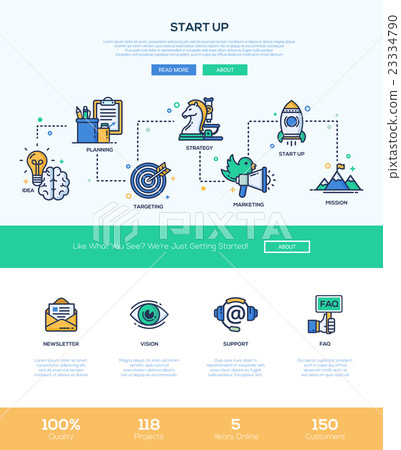Business start up line flat design banner with - Stock Illustration ...