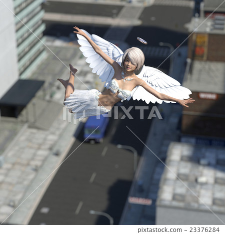 Angel who fly in the sky of the city... - Stock Illustration [23376284 ...