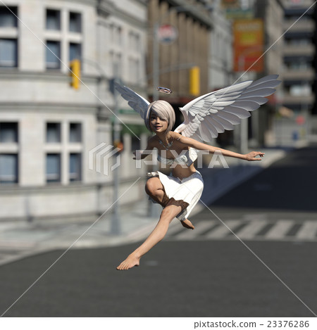 Angel who fly in the sky of the city... - Stock Illustration [23376286 ...