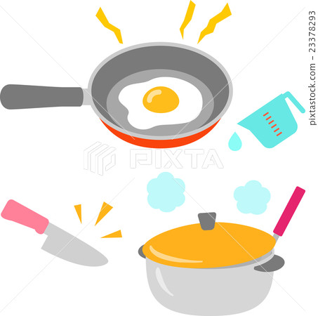 Frying pan and cooking dishes - Stock Illustration [23378293] - PIXTA