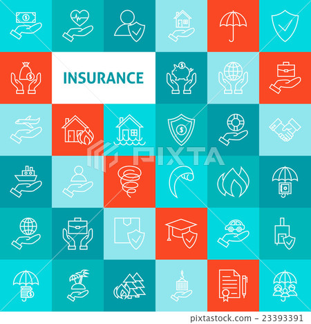 Vector Line Art Insurance Icons Set - Stock Illustration [23393391] - PIXTA