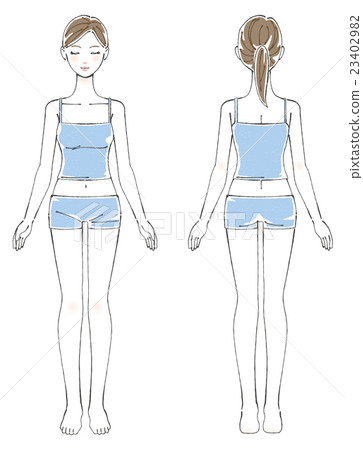 Full-facing front back of young lady - Stock Illustration [23402982 ...