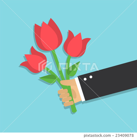 Hand holding a bouquet of red tulips - Stock Illustration [23409078 ...