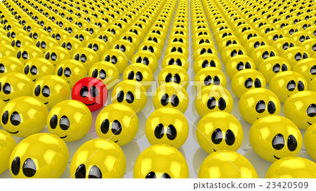 Army of yellow spheres with smiling faces - Stock Illustration ...