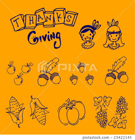 For kids doodle thanksgiving fruit and vegetable - Stock Illustration ...