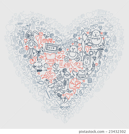 Hand drawn love doodle icons vector illustration. - Stock Illustration ...