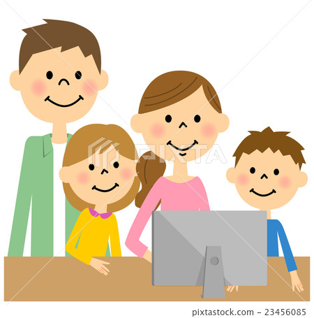Parent and child heading to a personal computer - Stock Illustration ...