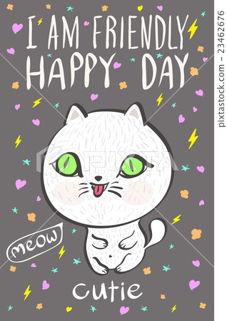 i am friendly happy day cutie meow cat vector - Stock Illustration ...