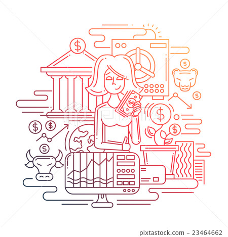 Businesswoman managing money - line design - Stock Illustration ...