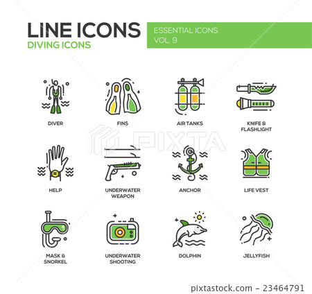 Scuba Diving line design icons set - Stock Illustration [23464791] - PIXTA