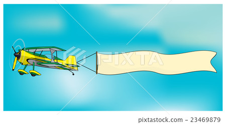 Biplane aircraft pulling advertisement banner - Stock Illustration ...