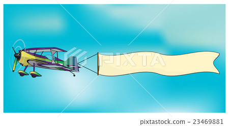 Biplane aircraft pulling advertisement banner - Stock Illustration ...