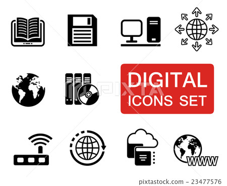 digital icons set with red signboard - Stock Illustration [23477576 ...