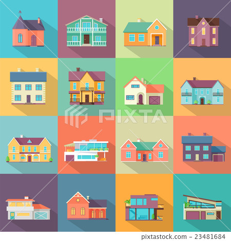 Houses Set. Architecture Variations Flat Design. - Stock Illustration ...
