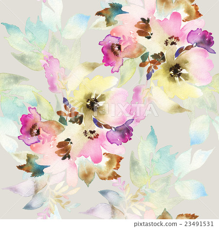 Seamless pattern with flowers watercolor - Stock Illustration [23491531 ...