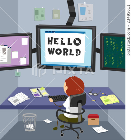 Kid Boy Stickman Computer Programming - Stock Illustration [23495611 ...