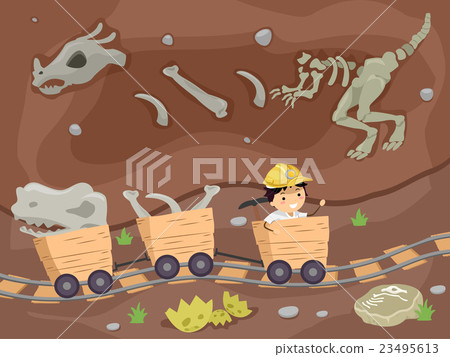 Kid Boy Stickman Underground Mining Fossils - Stock Illustration ...