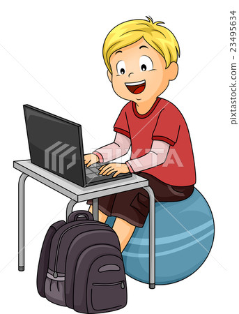 Kid Boy Computer Exercise Ball - Stock Illustration [23495634] - PIXTA
