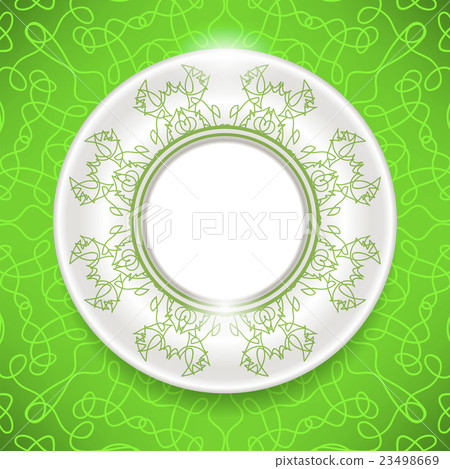 Ceramic Ornamental Plate on Green Background. - Stock Illustration ...