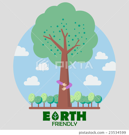 Hands hug green tree. Earth friendly concept - Stock Illustration ...