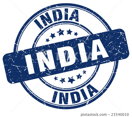 India blue grunge round vintage rubber stamp - Stock Illustration ...